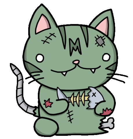 Cute Zombie Cat Eating Fish Doodle - Custom Doodle for Google